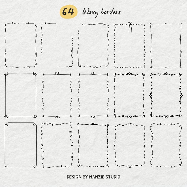 Hand Drawn Wavy Frame SVG Bundle, Whimsical Borders, Doodle Wedding ...