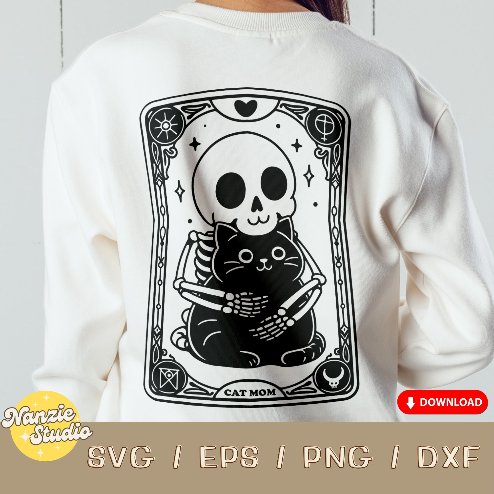 Funny Trendy Aesthetic Cute Skeleton Black Cat Mom Tarot Card Svg Png ...