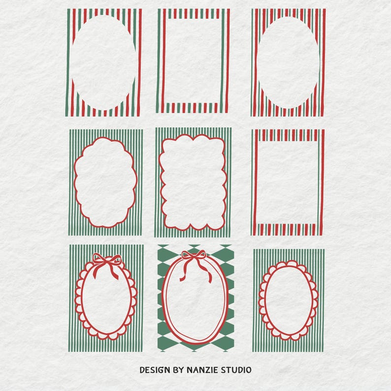 Whimsical Christmas Frames SVG PNG Bundle, Holiday Wavy Bow Frames ...
