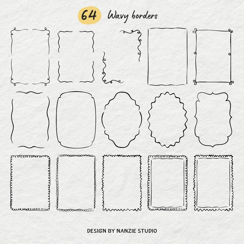 Hand Drawn Wavy Frame SVG Bundle, Whimsical Borders, Doodle Wedding ...