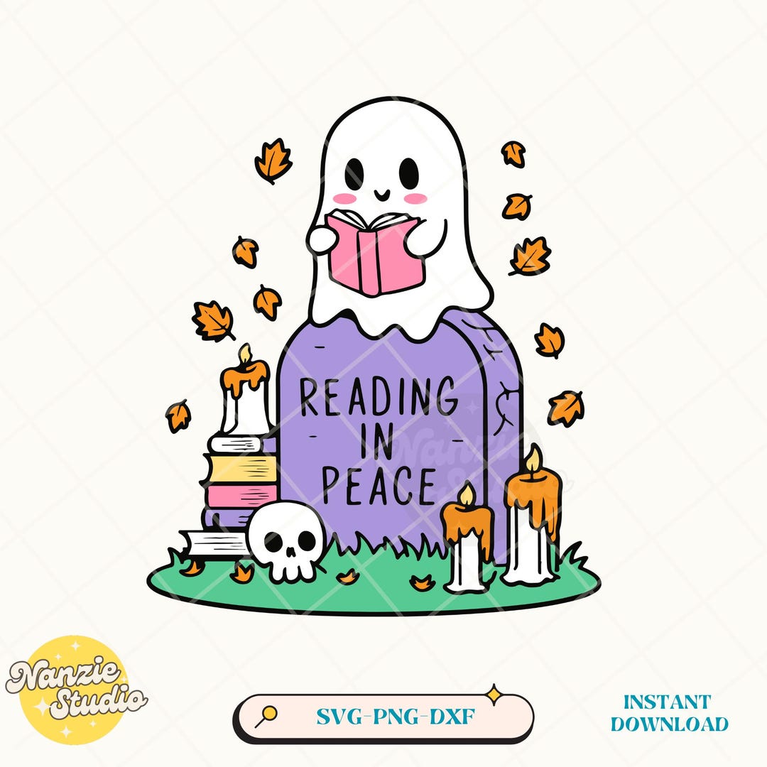 Reading in Peace Png Svg, Halloween Cute Trendy Ghost Reading Book ...