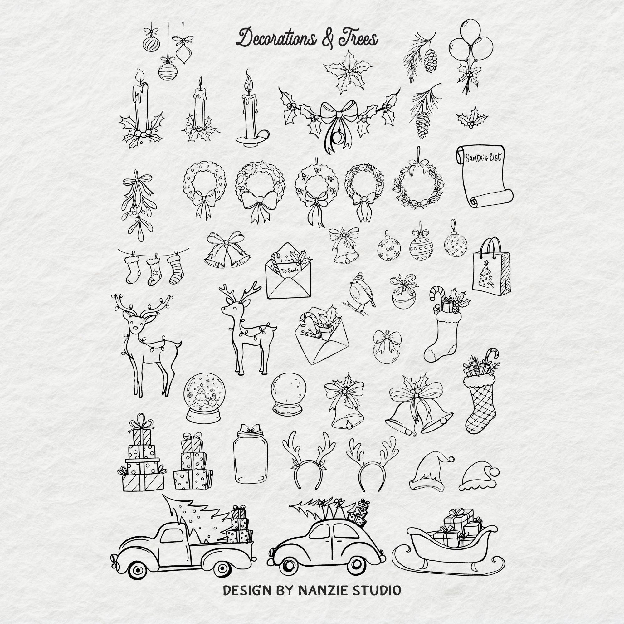 Hand Drawn Christmas Svg Bundle, Whimsical Holiday Png Elements, Xmas ...