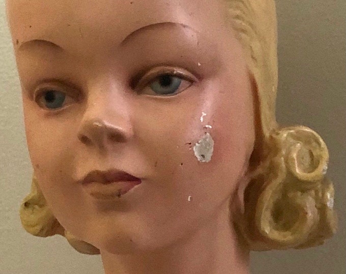 Vintage Plaster Mannequin Head Female Art Deco Blonde Girl Manikin Bust ...