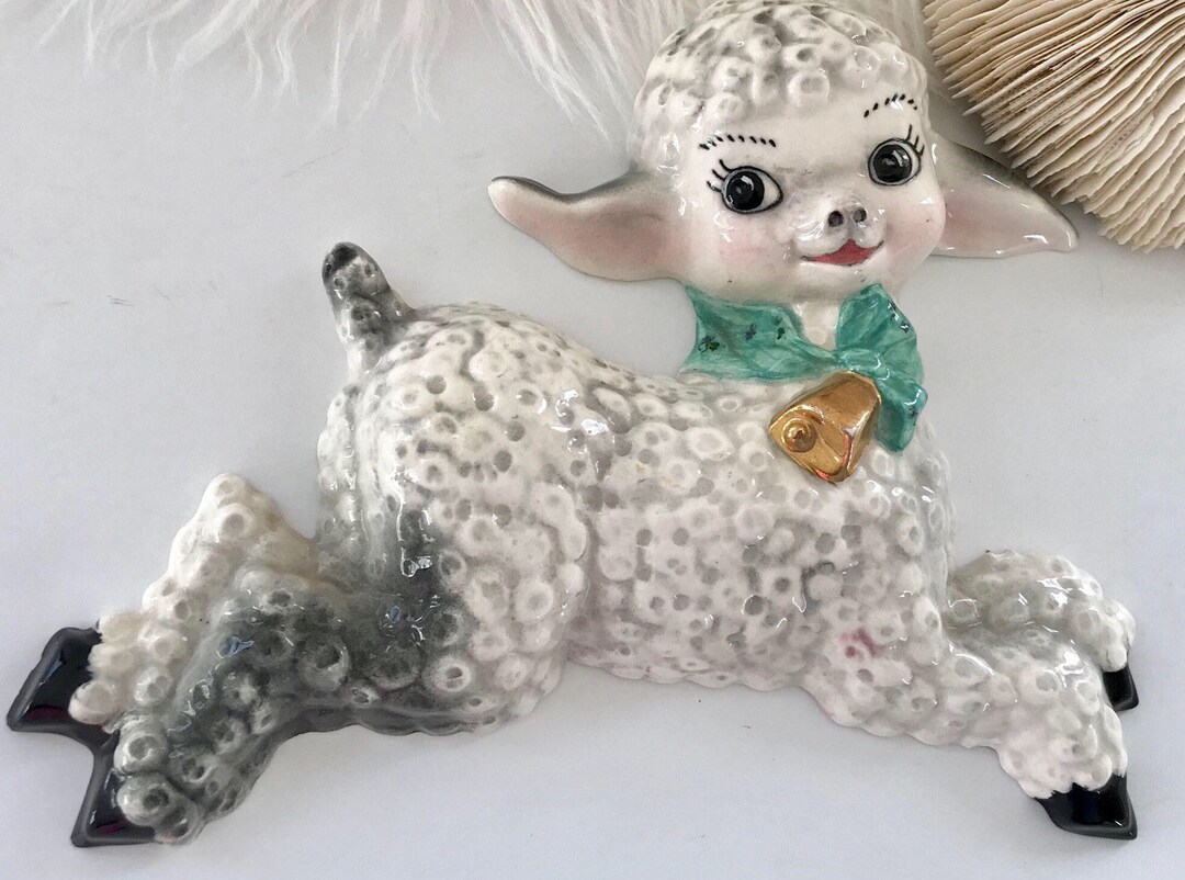 Vintage Ceramic Lamb Wall Plaque Hand Painted Easter Wall Hangings ...