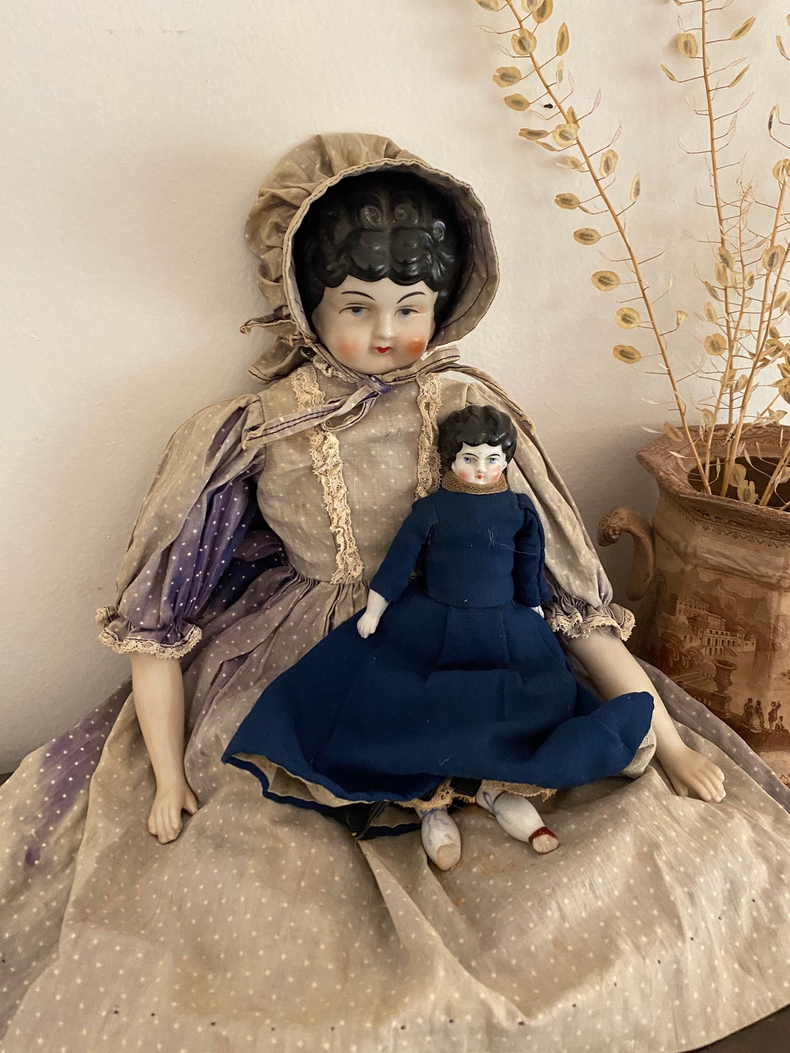 Antique Set of 2 China Head Dolls Porcelain Dolls Victorian - Etsy