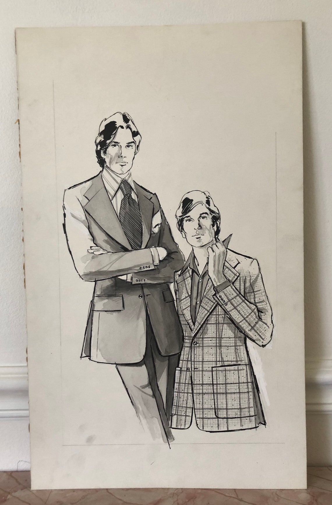 Vintage Original Pen and Ink Sketch Watercolor Painting on - Etsy