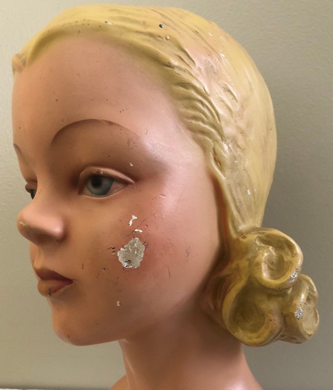 Vintage Plaster Mannequin Head Female Art Deco Blonde Girl | Etsy