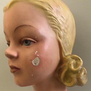 Vintage Plaster Mannequin Head Female Art Deco Blonde Girl Manikin Bust ...