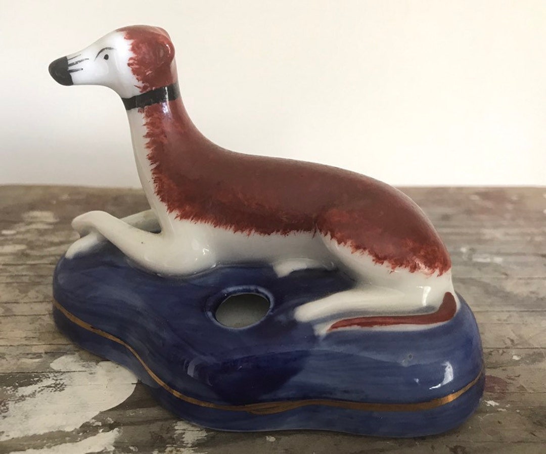 Vintage Figural Inkwell Ceramic Dog Whippet? Straffordshire Style ...