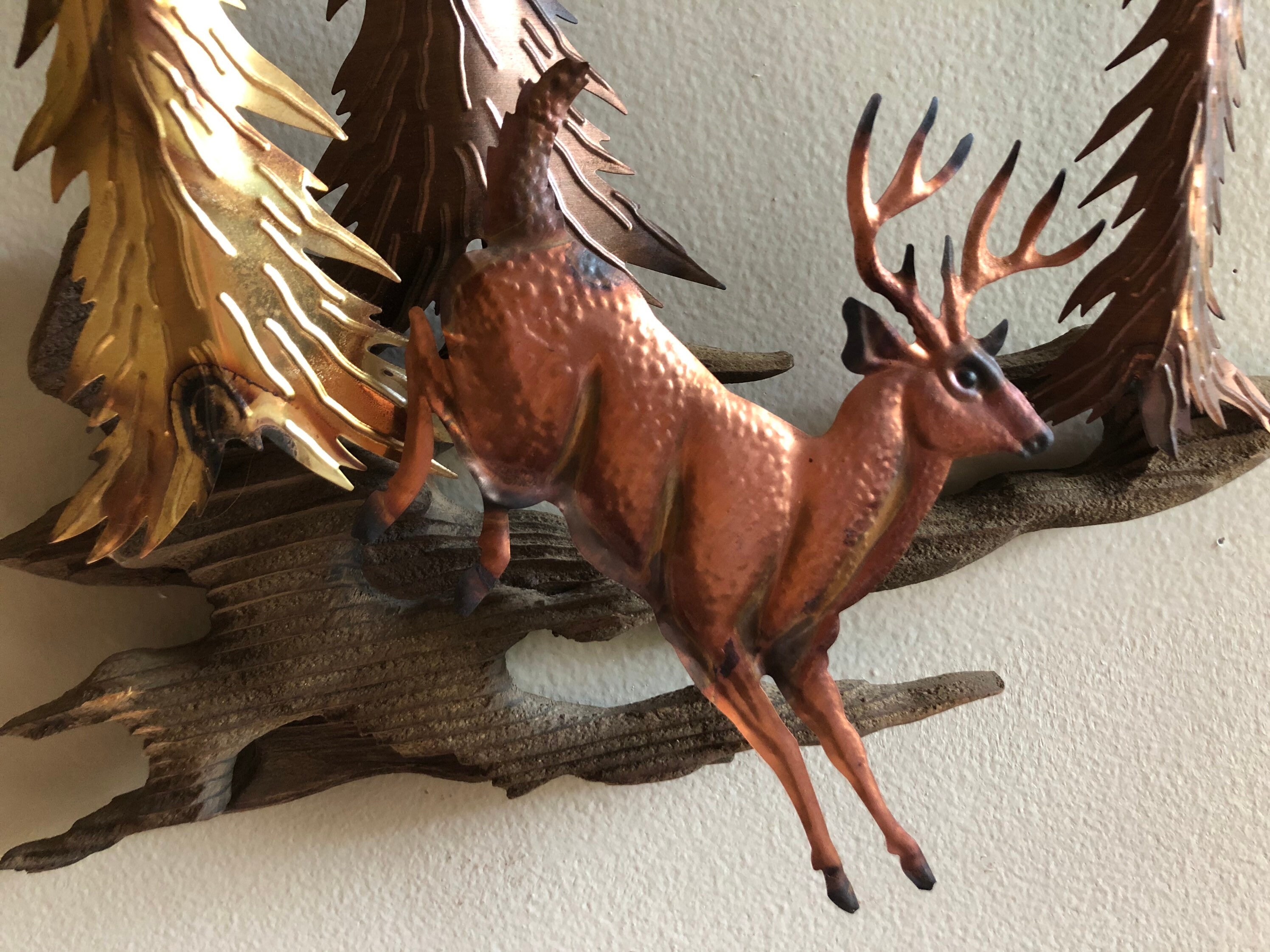 Vintage MCM Wall Hanging Deer Woods Wall Plaque Copper Wood - Etsy