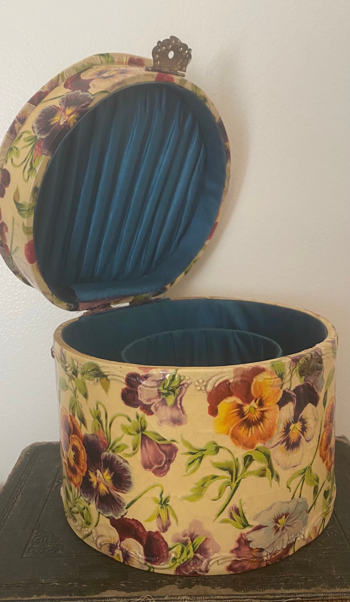 Vintage Collar Box Flowers Floral Box Lined With Pleated Blue - Etsy