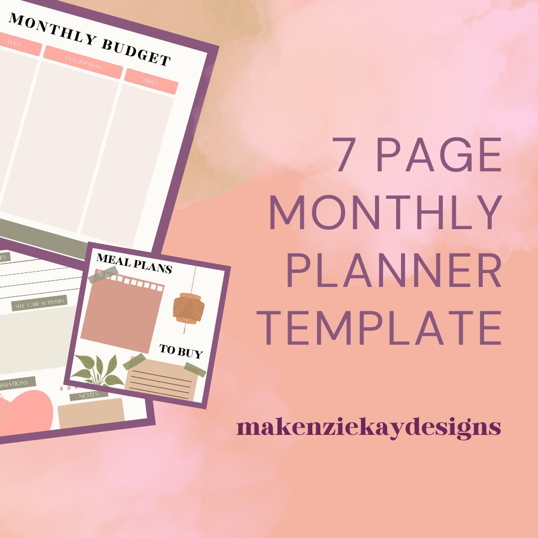 Boho Monthly Planner Template, Printable Planner, Digital Planner ...