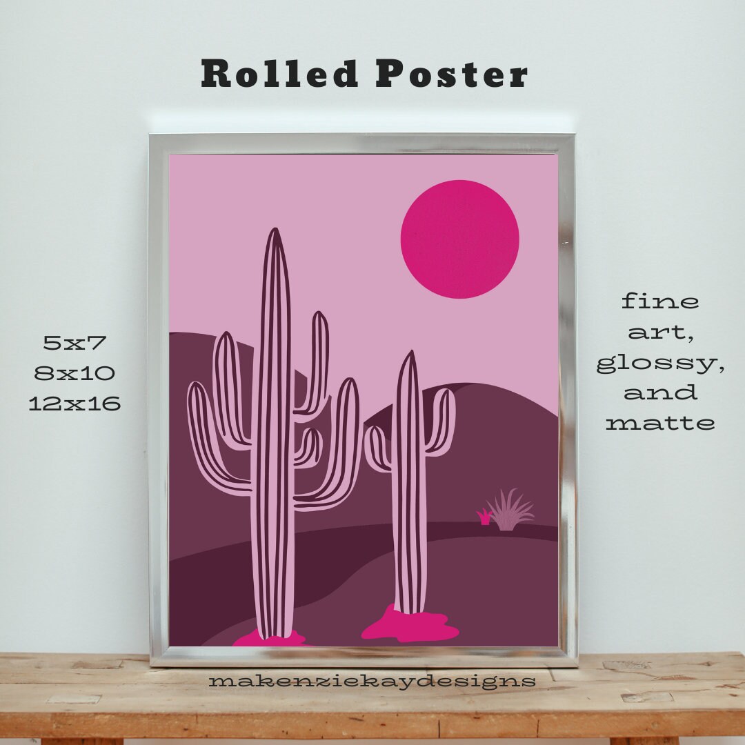 Pink Desert Cactus Rolled Poster - Etsy