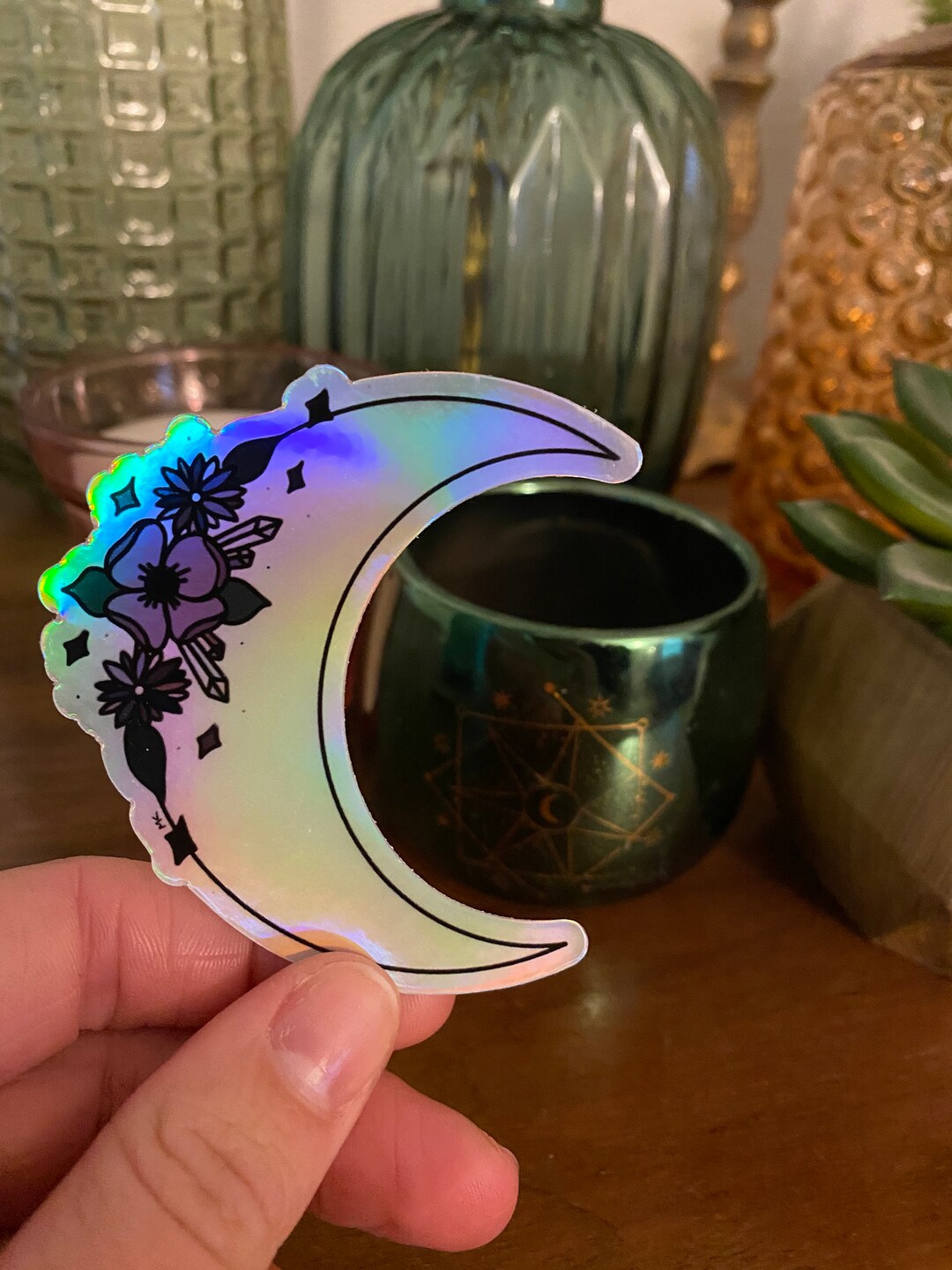 Holographic Moon Vinyl Sticker, Moon Laptop Sticker, Holographic Laptop ...