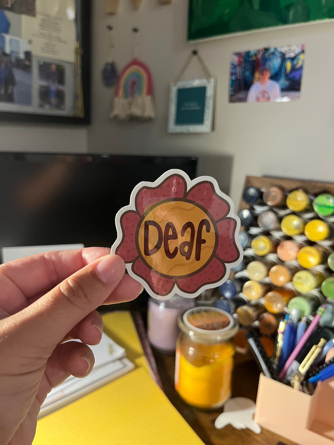 DEAF Groovy Flower Vinyl Decal, Deaf Awareness Sticker - Etsy