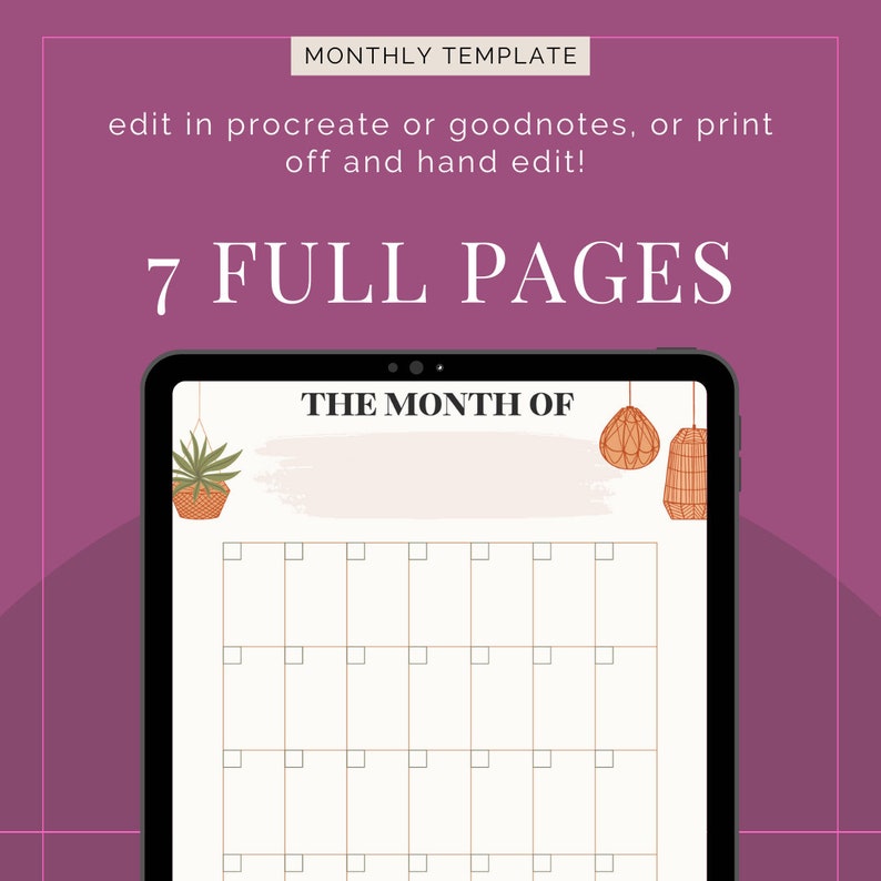 Boho Monthly Planner Template, Printable Planner, Digital Planner ...