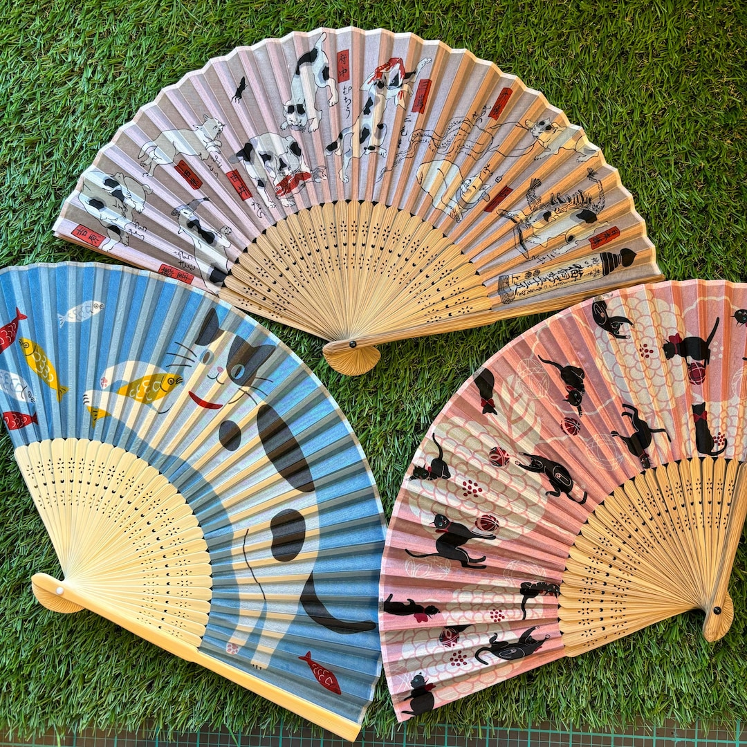 Japanese Folding Fan Kawaii Neko Cat- Sensu- Hand Fan - Etsy