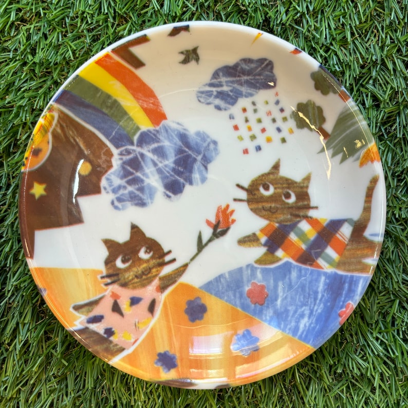 Japanese Ceramic Cat Dish – Rainbow Print, Made in Japan - Etsy