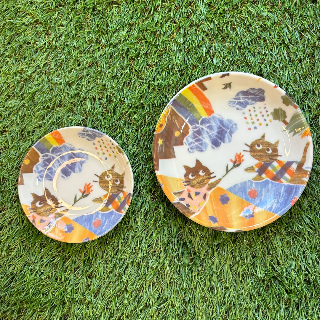 Japanese Ceramic Cat Dish – Rainbow Print, Made in Japan - Etsy