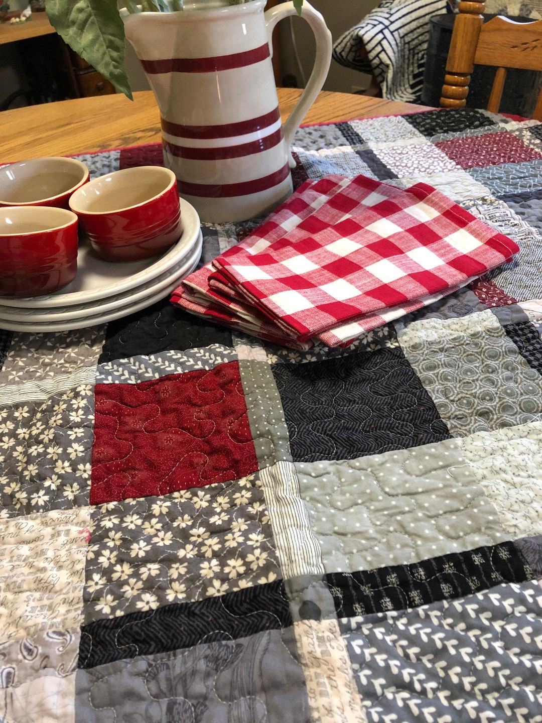 Black Red and Gray Pladish Quilt - Etsy