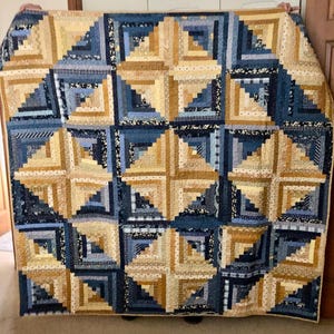 Gold and Blue Log Cabin Quilt - Star Setting - Etsy