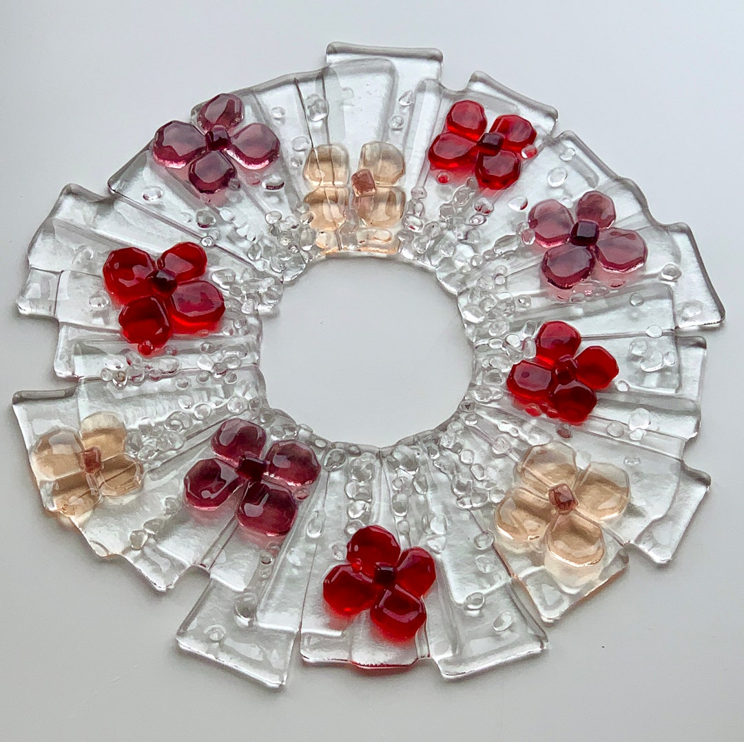 Fused Glass Wreath With Red and Purple Flowers - Etsy