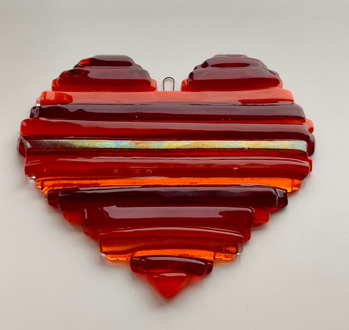 Bright Red Fused Glass Heart - Etsy