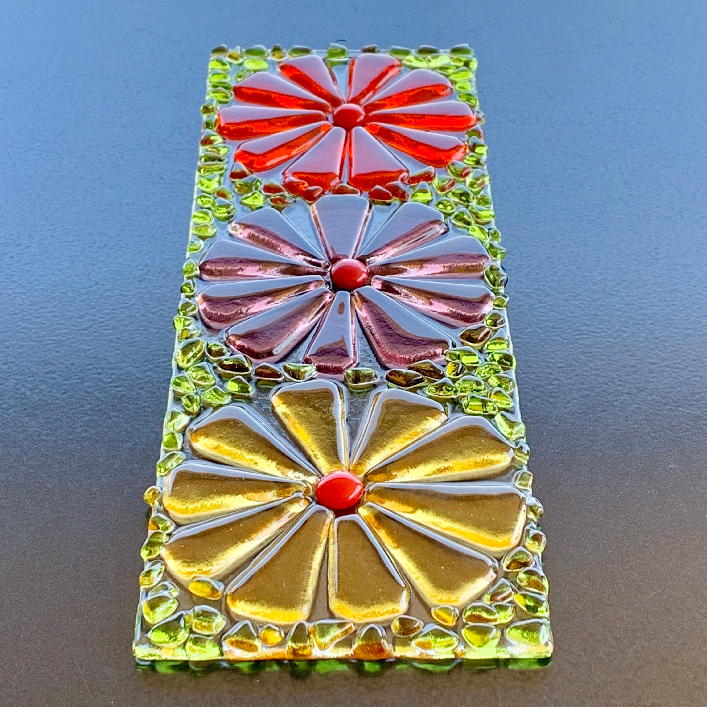 Fused Glass Suncatcher/wall Hanging With Three Flowers - Etsy