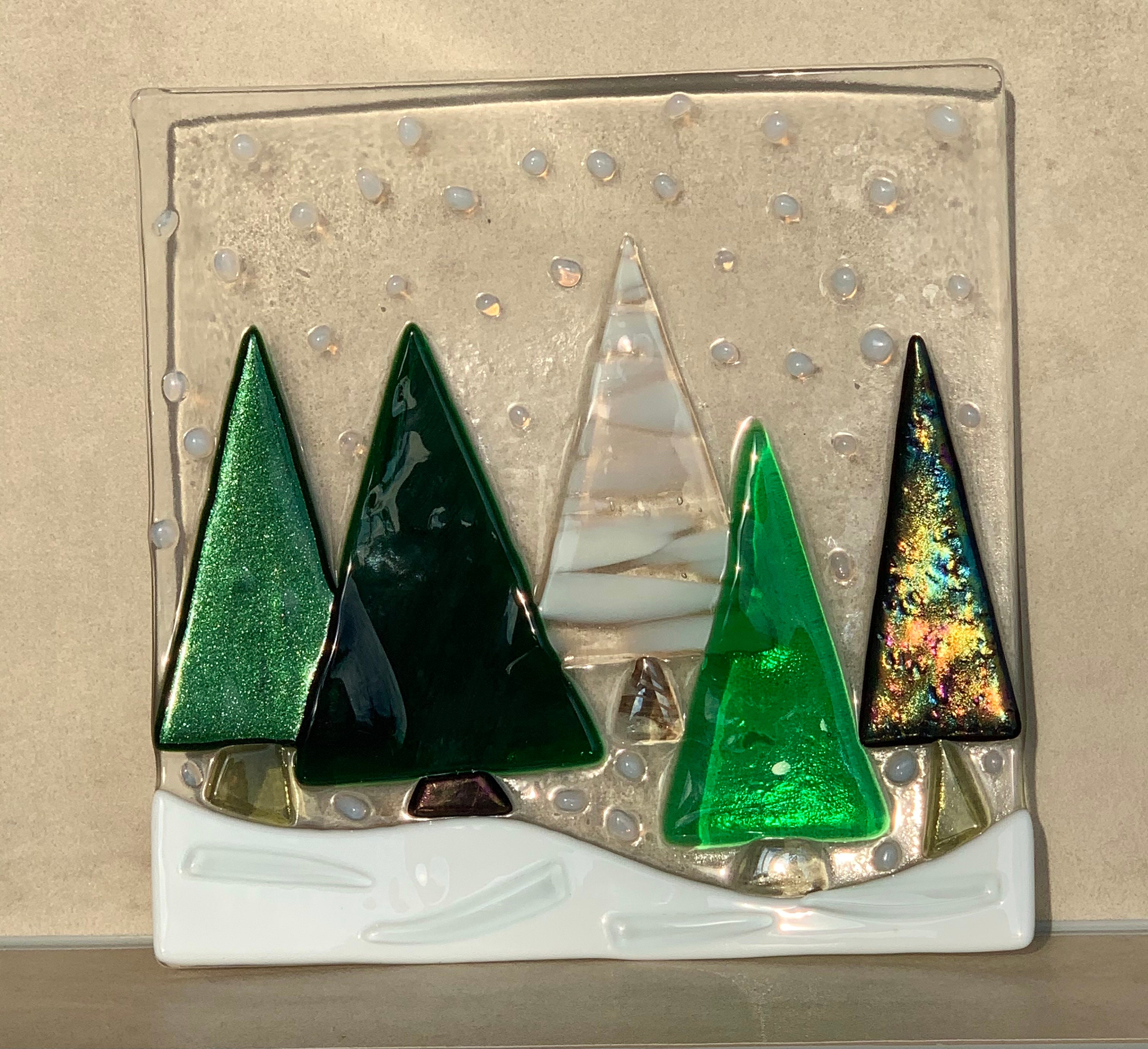 Fused Glass Plate With Christmas Trees Etsy