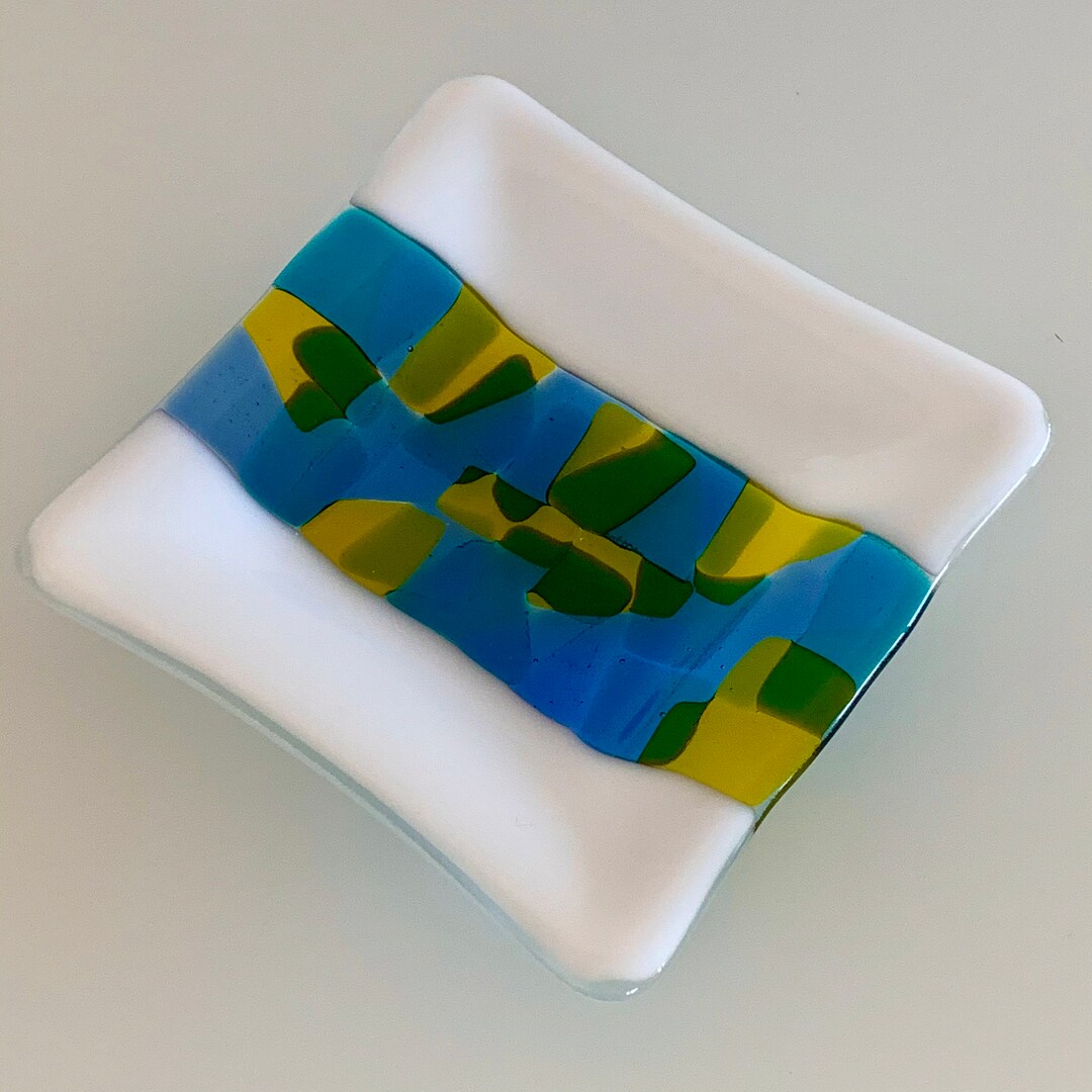 Weisse Glasfusing Schale Mit Buntem Mittelstreifen - Etsy