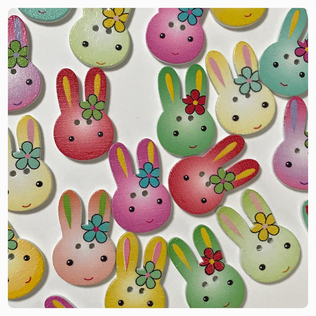 35 Wood Bunny Buttons, Assorted Bunny Rabbit Buttons, Crafts Assorted ...