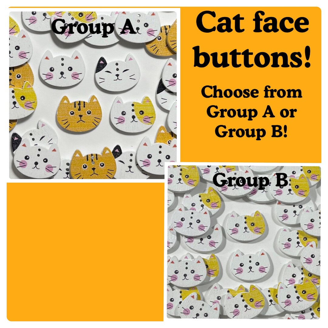 DISCONTINUED 12, 24 or 48 Cat Face Buttons Wood Buttons Novelty Buttons ...