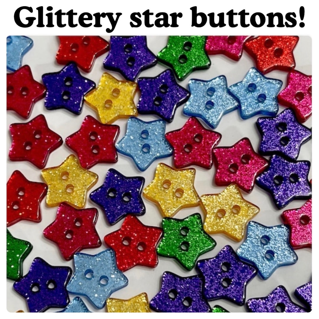 ALMOST GONE! 16 or 32 Glitter Star Buttons Assorted Mix Sparkle Stars ...
