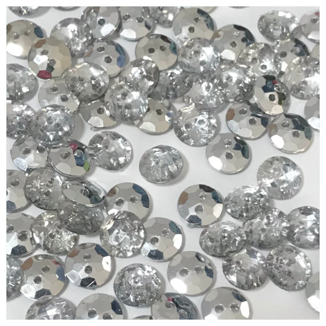16, 32 or 64 Silver Clear Faceted Buttons - 2 Hole Round Sewing ...