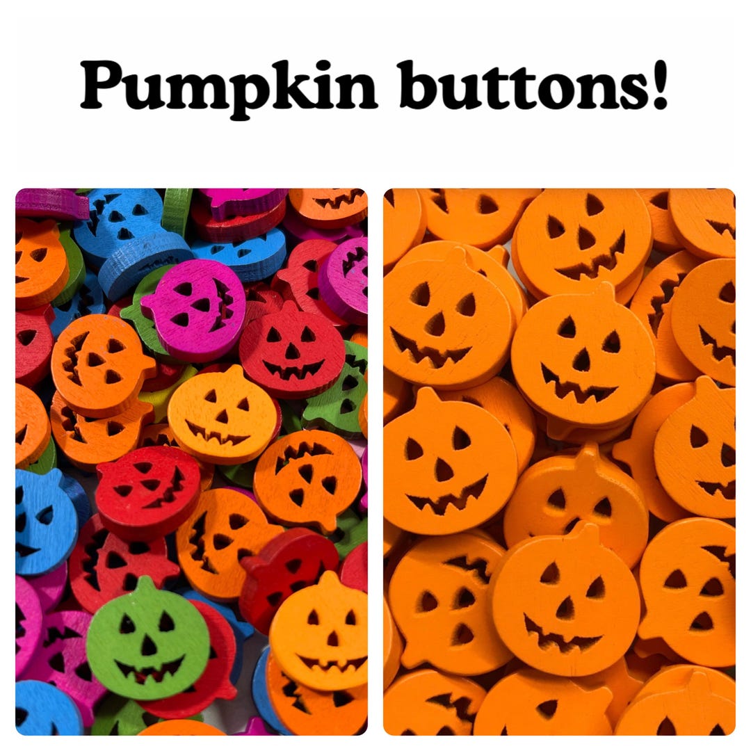 16 or 32 Pumpkin Buttons, Wood Buttons, Novelty, Jack O Lantern Button ...