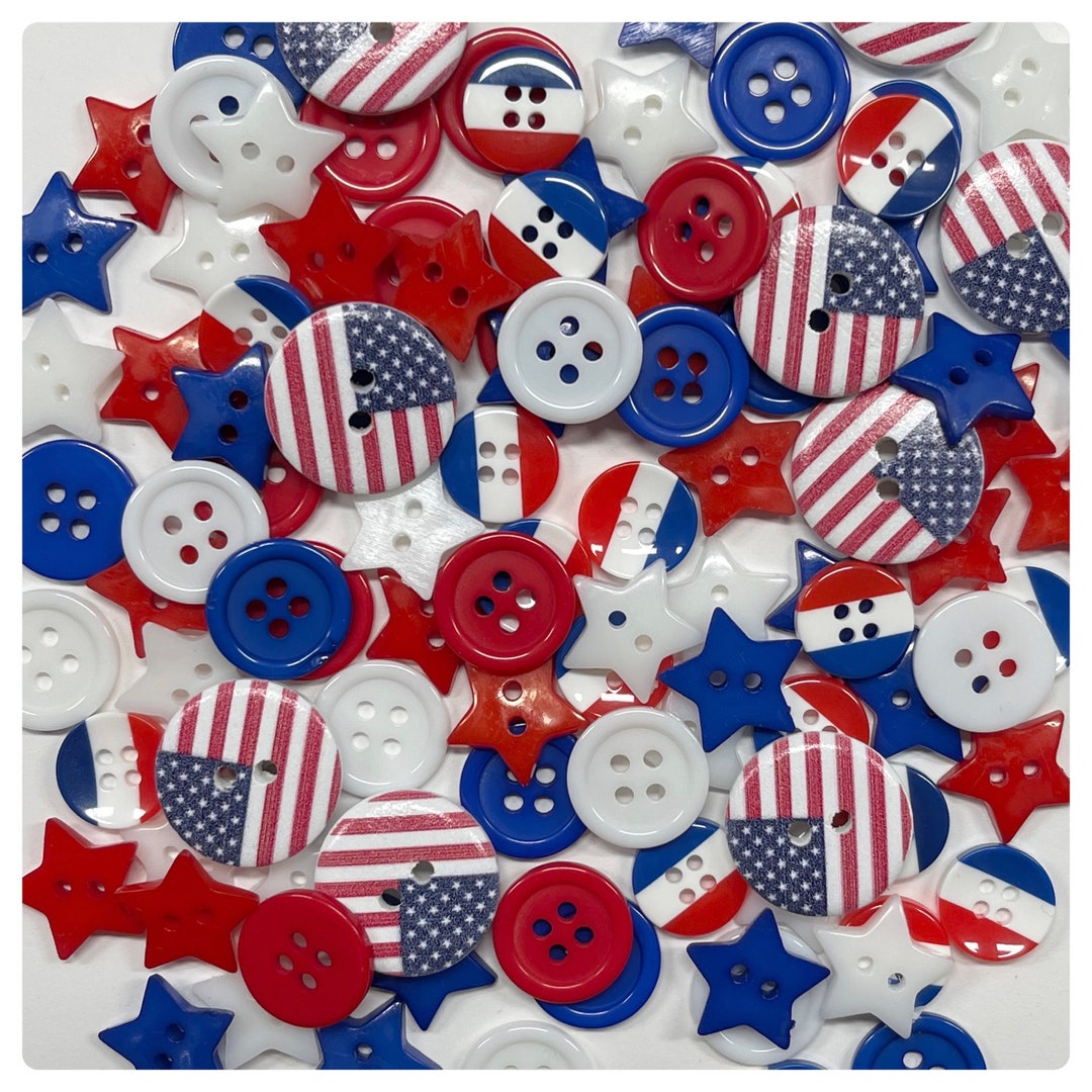 100 or 200 Red, White and Blue Assorted Buttons Patriotic Buttons, July ...