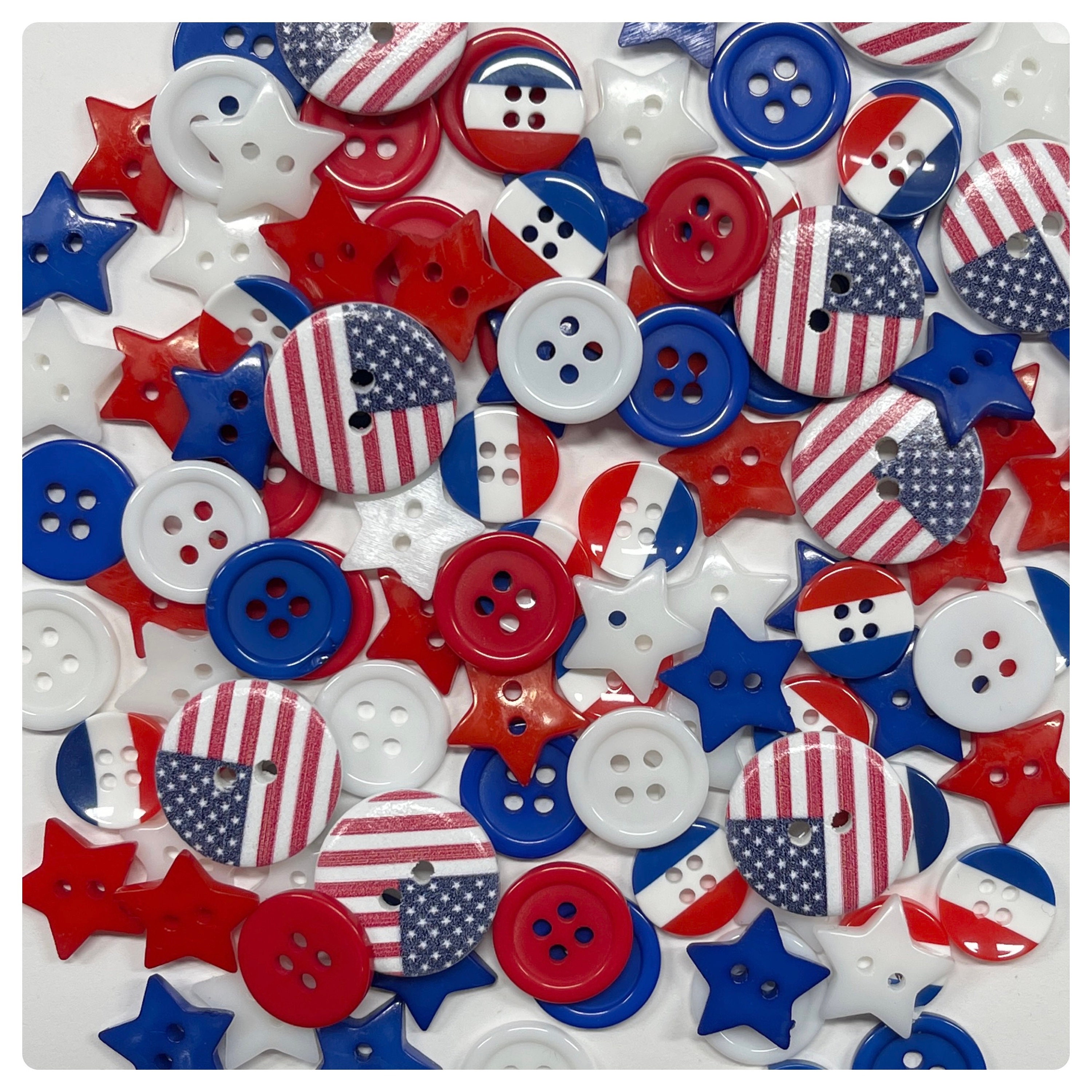 100 or 200 Red, White and Blue Assorted Buttons Patriotic Buttons July ...