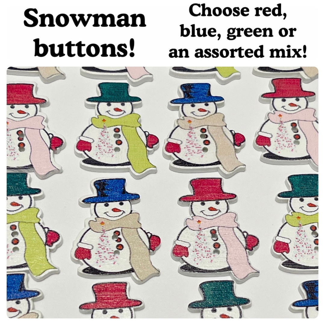 SALE!! 9, 18 or 36 Snowman Buttons Large, Wooden Buttons Wood Red Green ...