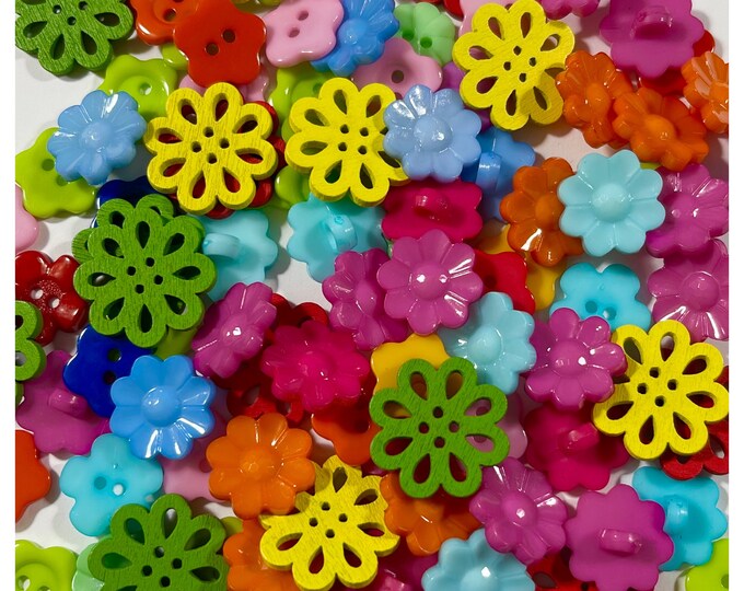 DISCONTINUED - 100 or 200 Flower Buttons, Assorted Flower Buttons ...