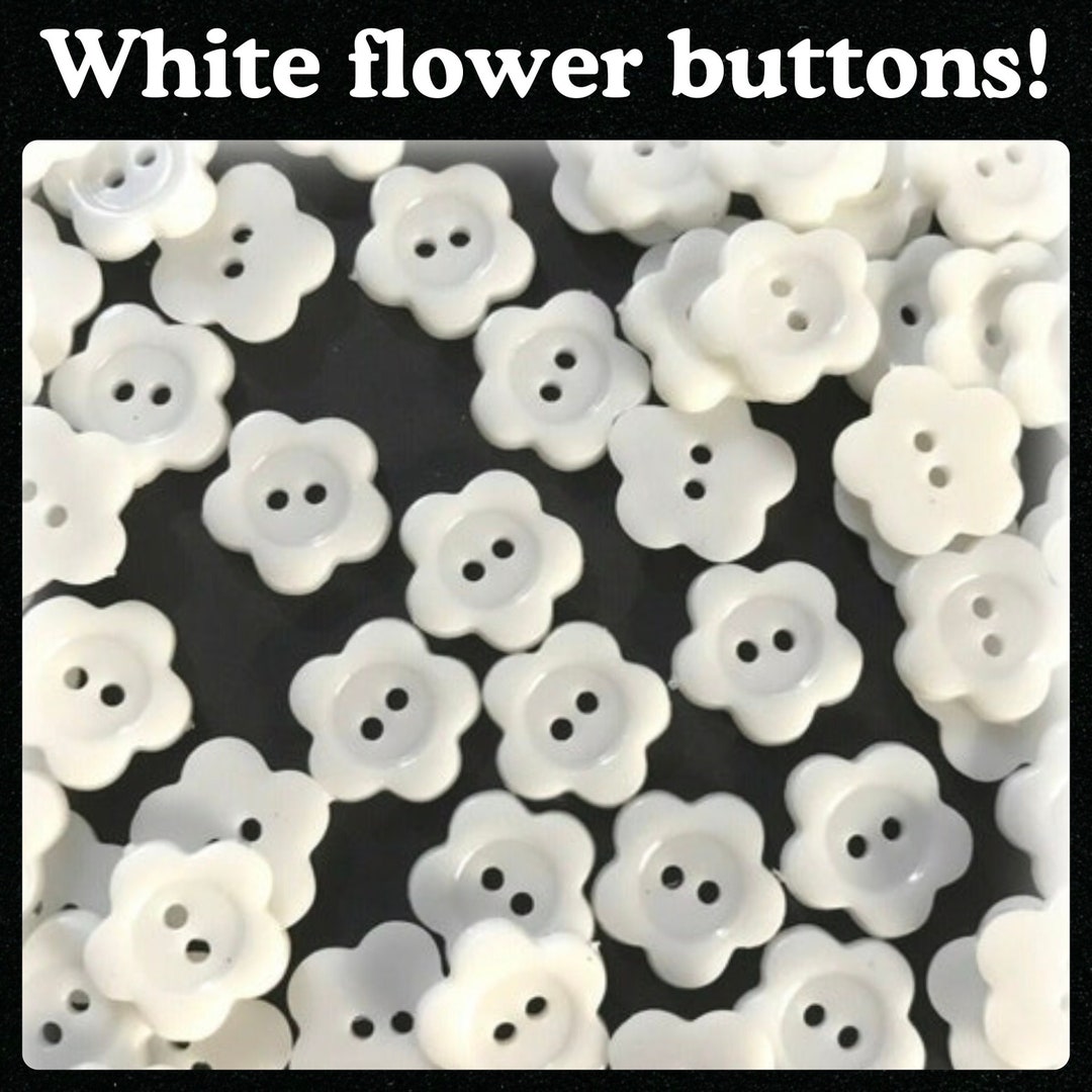 20, 40 or 80 14mm White Flower Buttons, Plastic Flower Buttons, 14mm 9/ ...