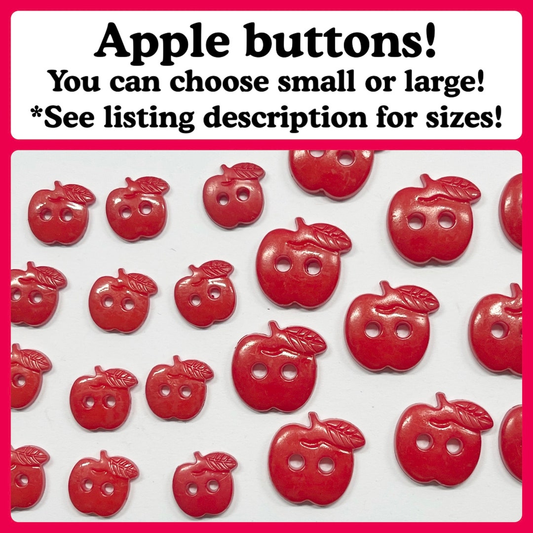 12mm or 16mm Apple Buttons, Plastic School Buttons, Scrapbooking Red ...