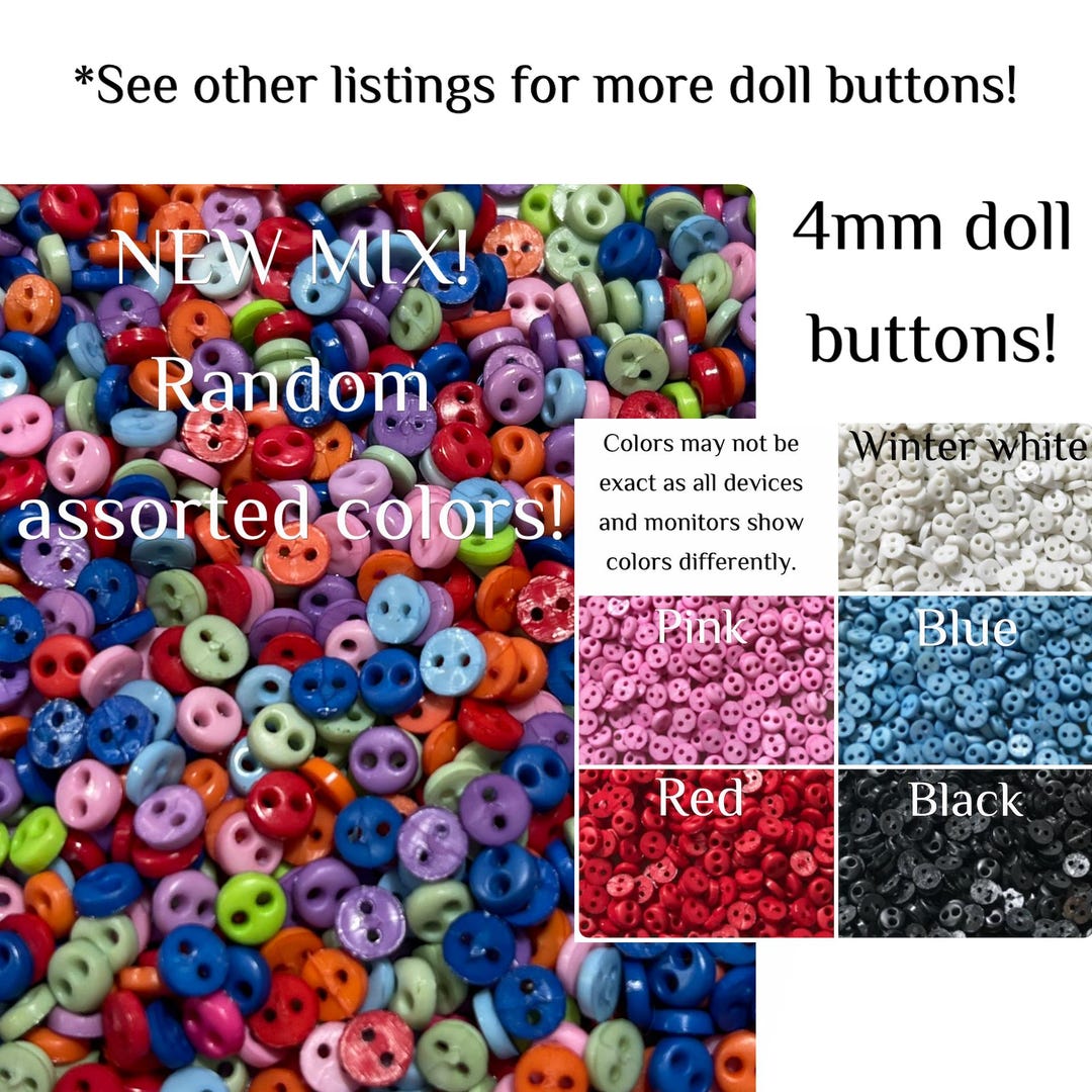 50, 100 or 200 4mm Doll Buttons - Tiny Two Hole, Miniature Craft ...