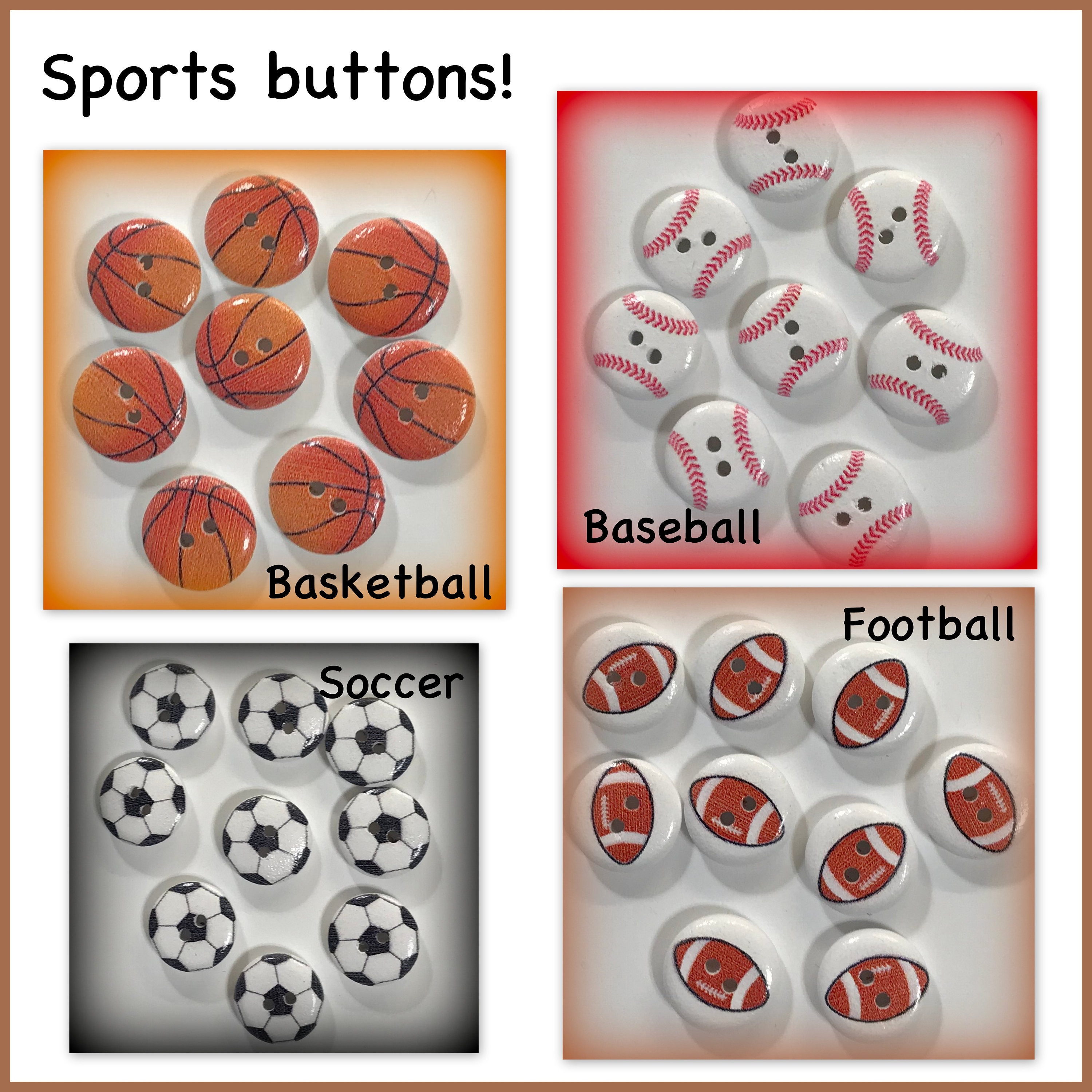 16 32 or 64 Sports Buttons Round Wood Basketball Football - Etsy