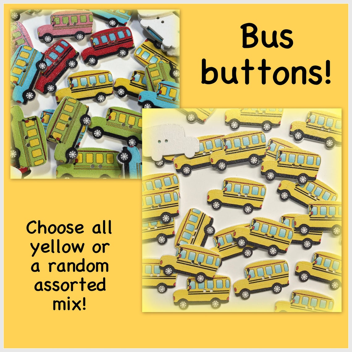8 16 or 32 Bus Buttons Random Mix Wood School Yellow Buses - Etsy