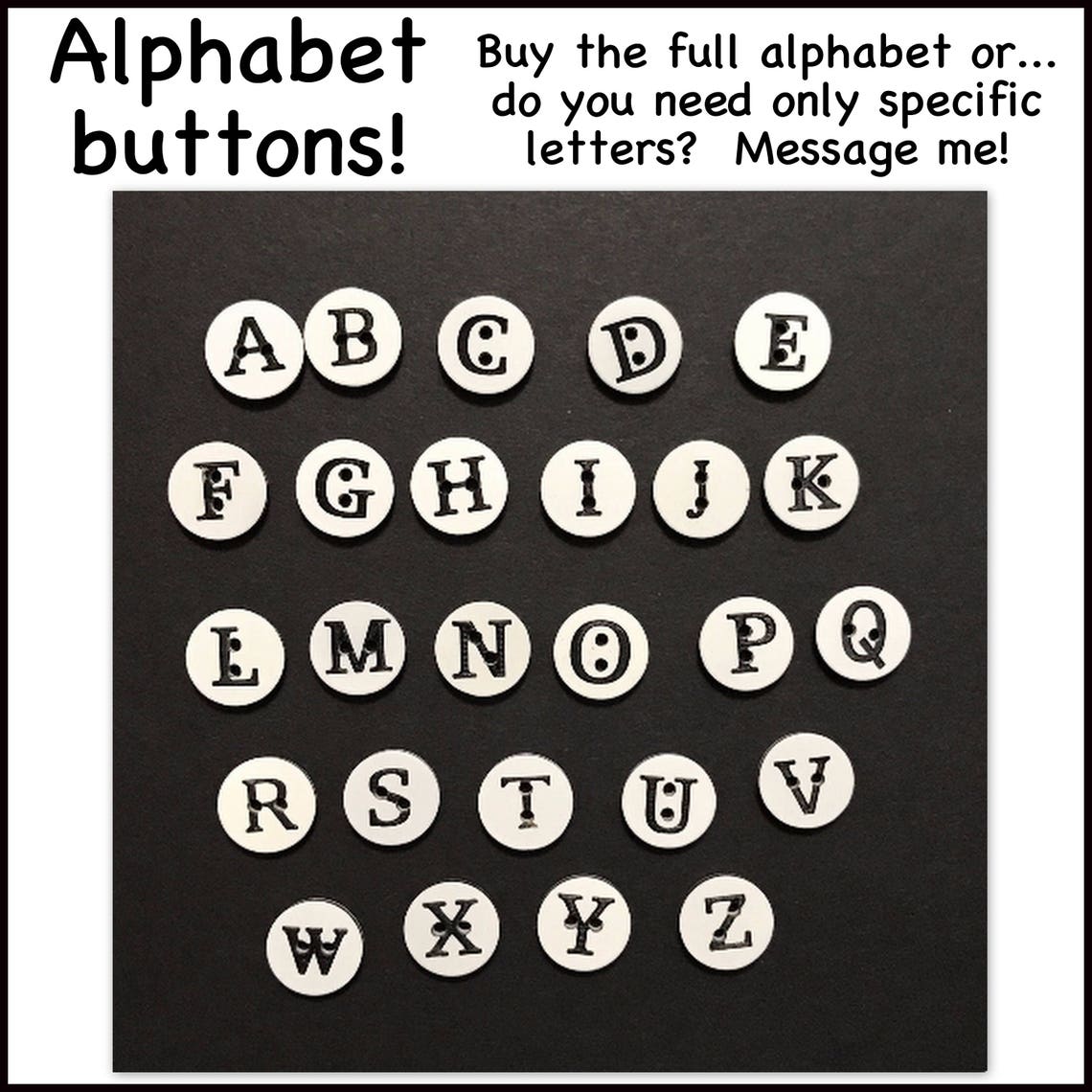 Alphabet buttons complete alphabet 12mm 1/2 12 mm | Etsy