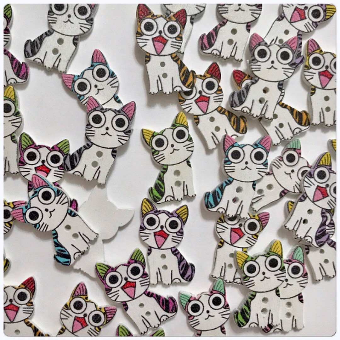 ALMOST GONE! 16 or 32 Cat Wooden Buttons - Sewing, Scrapbooking, Craft ...