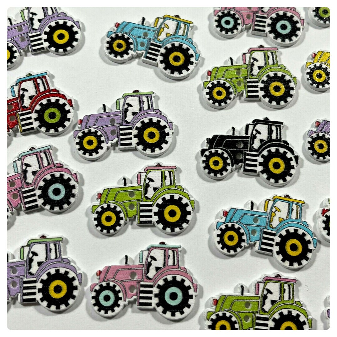 8, 16 or 32 Tractor Buttons, Random Mix Construction Buttons, Wood ...