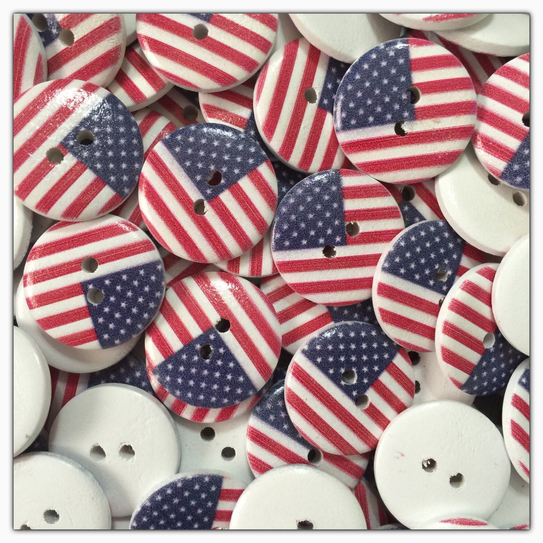 10 or 20 Round Flag Buttons Round Flag Patriotic July 4 American Wood ...