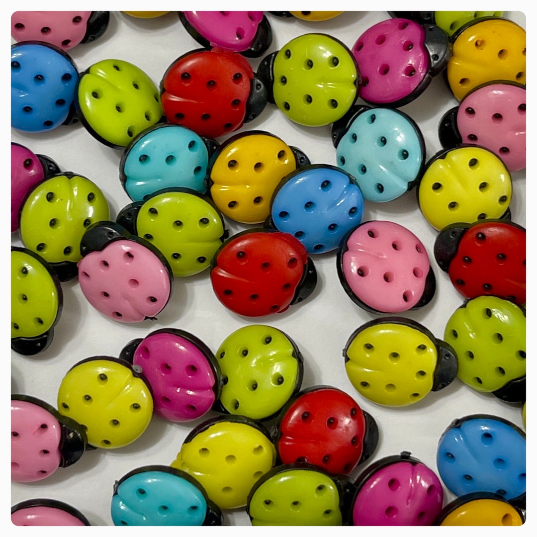 12, 24 or 48 Ladybug Buttons Shank Mix Assorted Colors Lady Bug 15mm ...