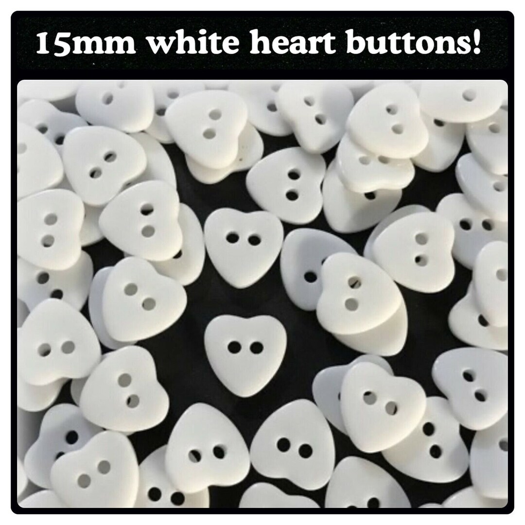 White Heart Buttons, Plastic Resin Heart Buttons Sewing Crafts 15mm 9/ ...